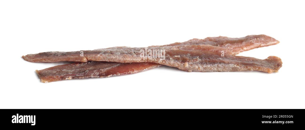 Delicious salted anchovy fillets on white background Stock Photo - Alamy