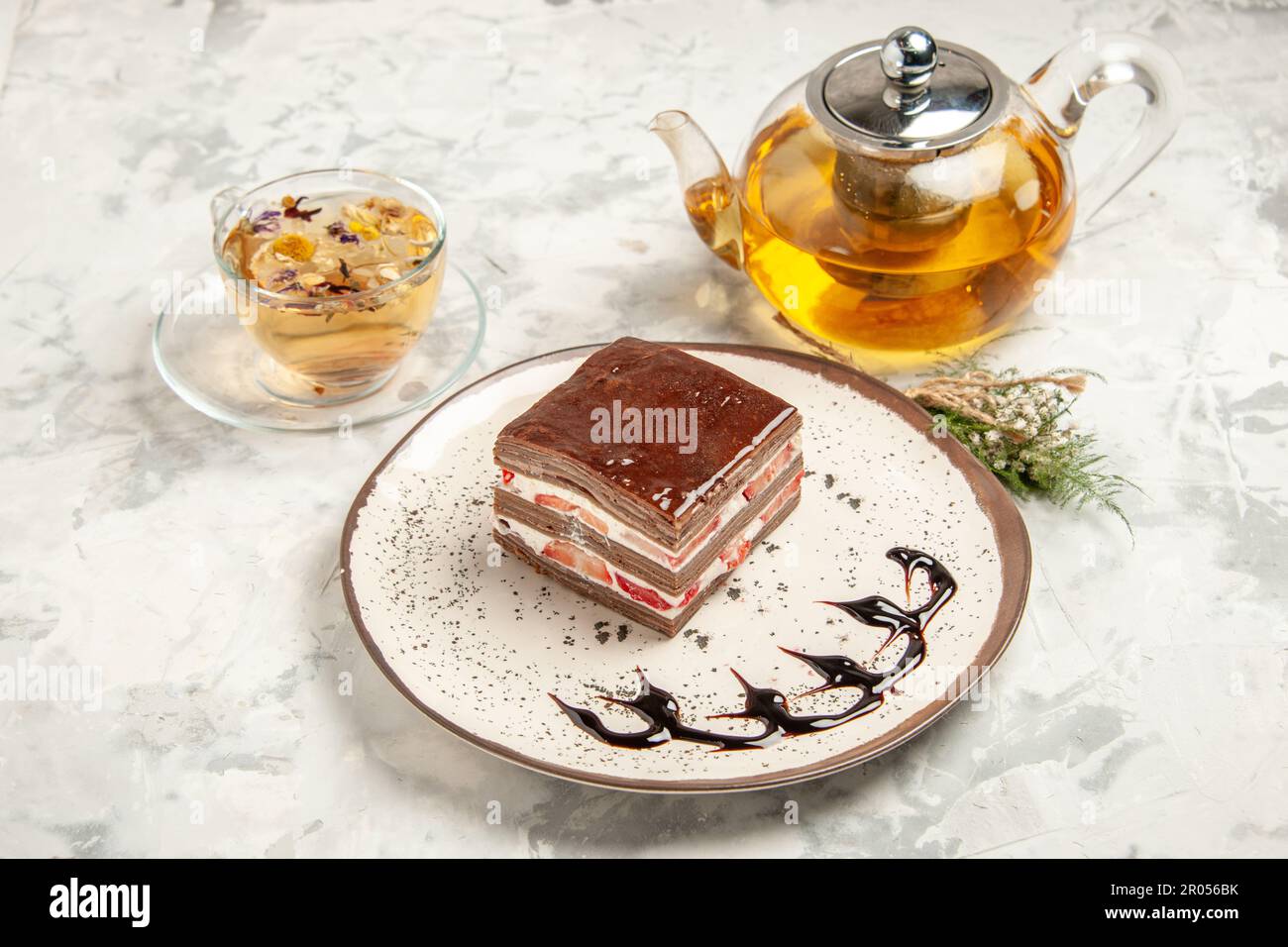 front view yummy cake slice inside plate on white background dessert ...