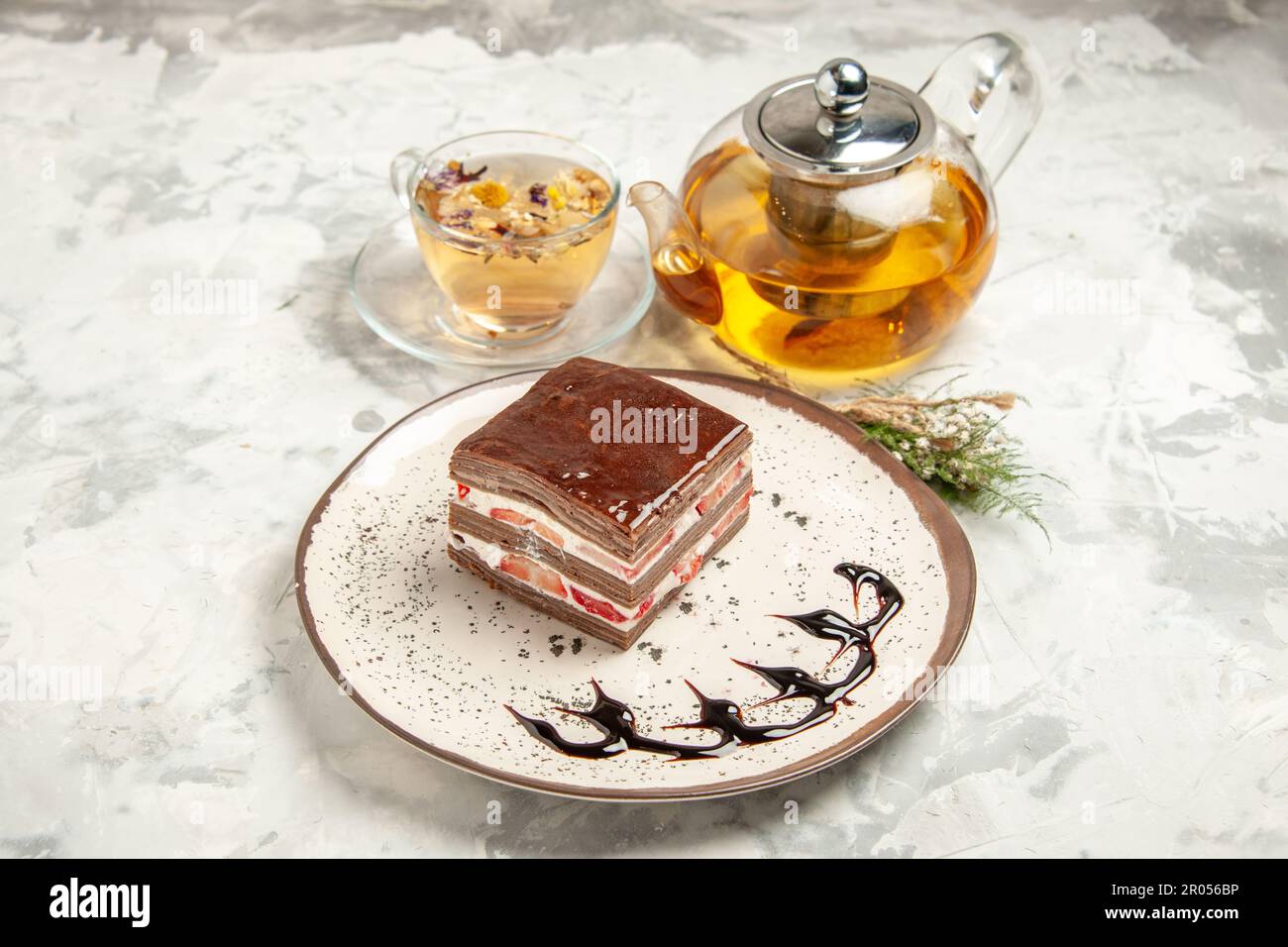 front view yummy cake slice inside plate on white background dessert ...
