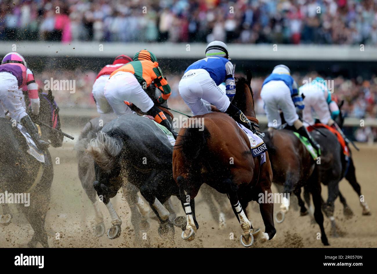 Louisville, United States. 06th May, 2023. Horses and jockeys round the ...