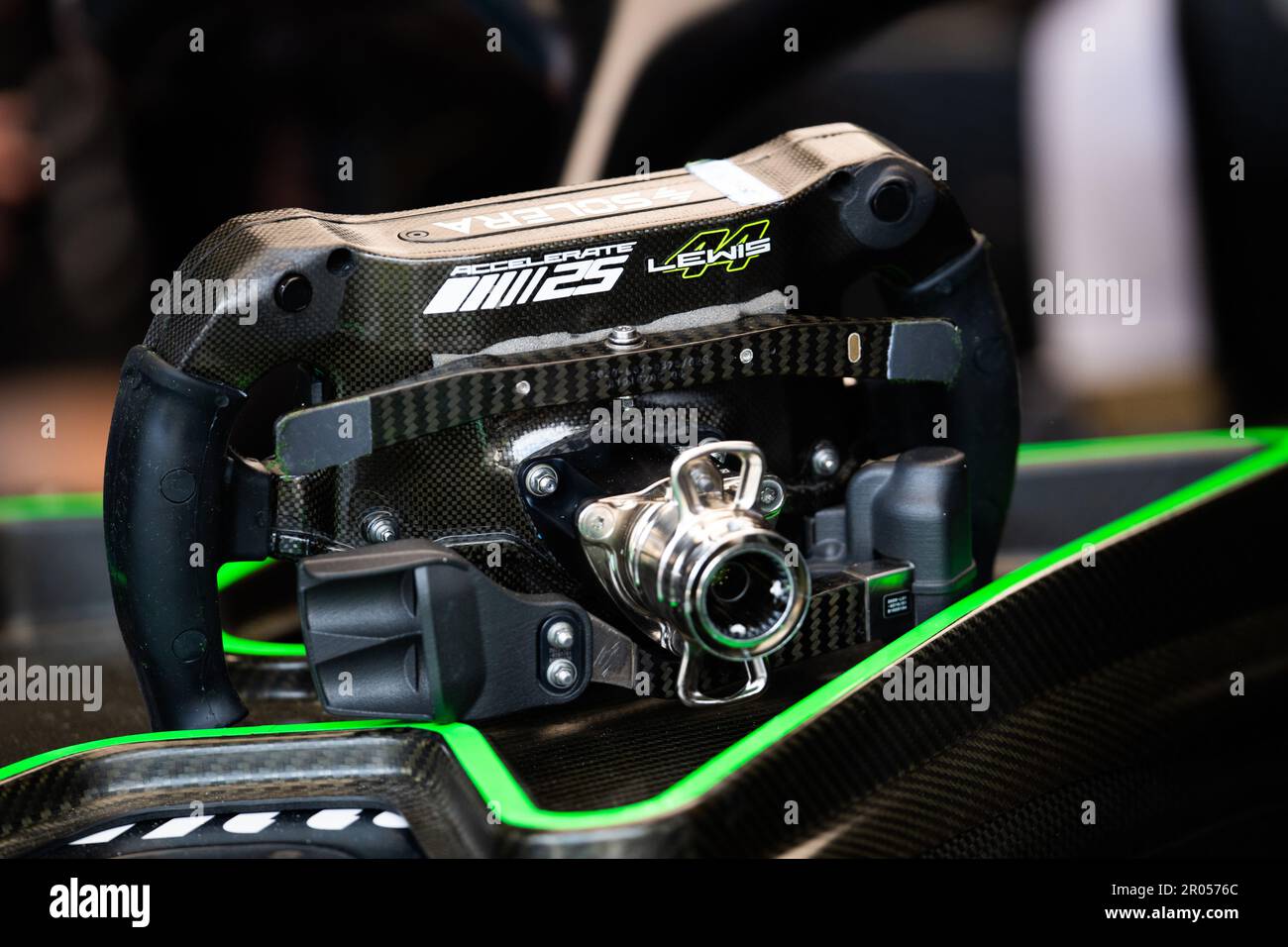 Miami, USA. 06th May, 2023. Lewis Hamilton (GBR) Mercedes AMG F1 W14 - steering wheel. 06.05. ...