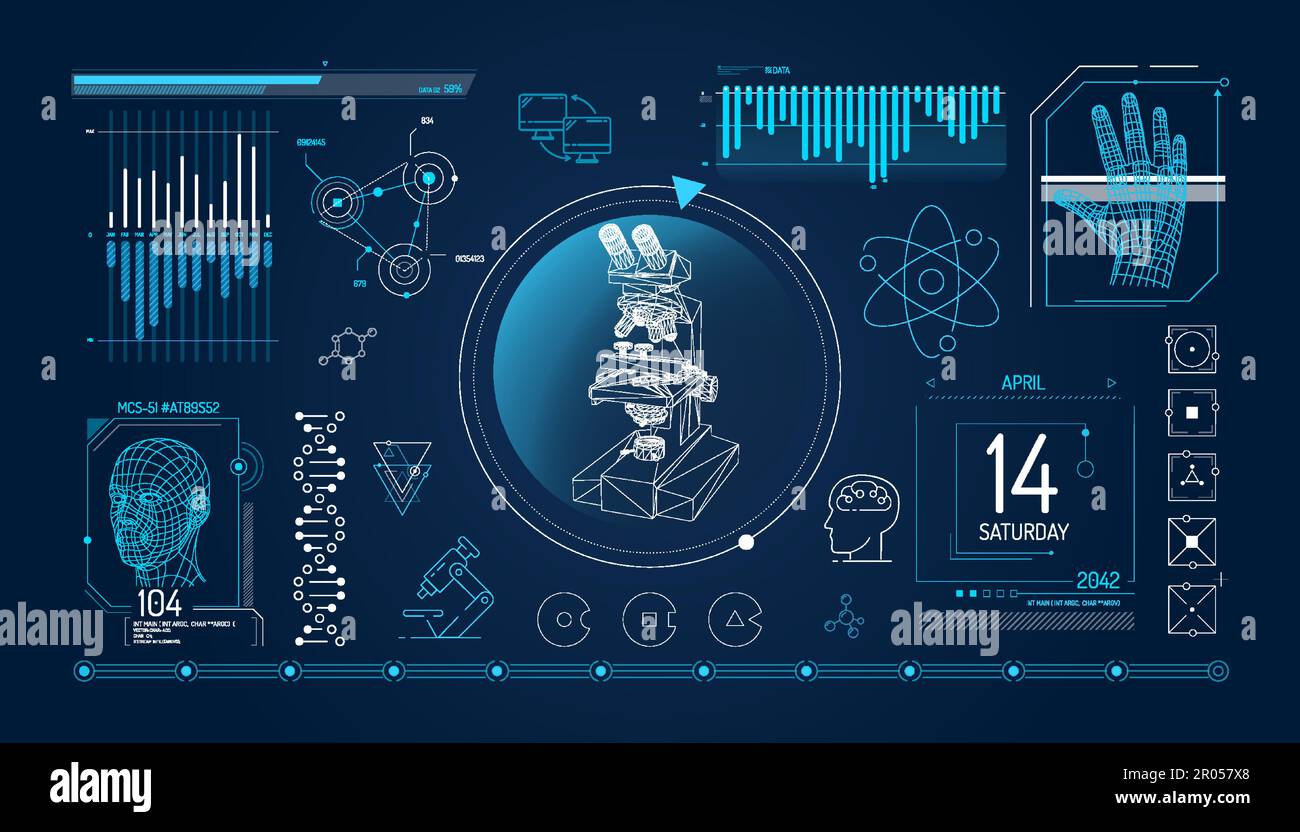 Set of infographic elements about microscopy and biomedical research ...