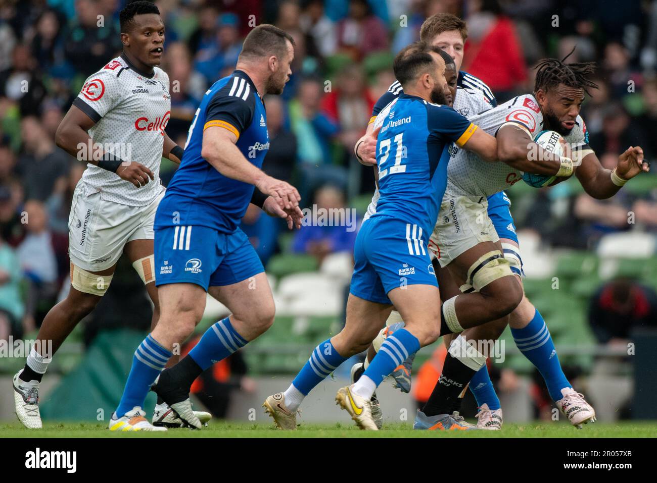 Dublin, Ireland. 06th May, 2023. Vincent Tshituka of Sharks tackled by ...