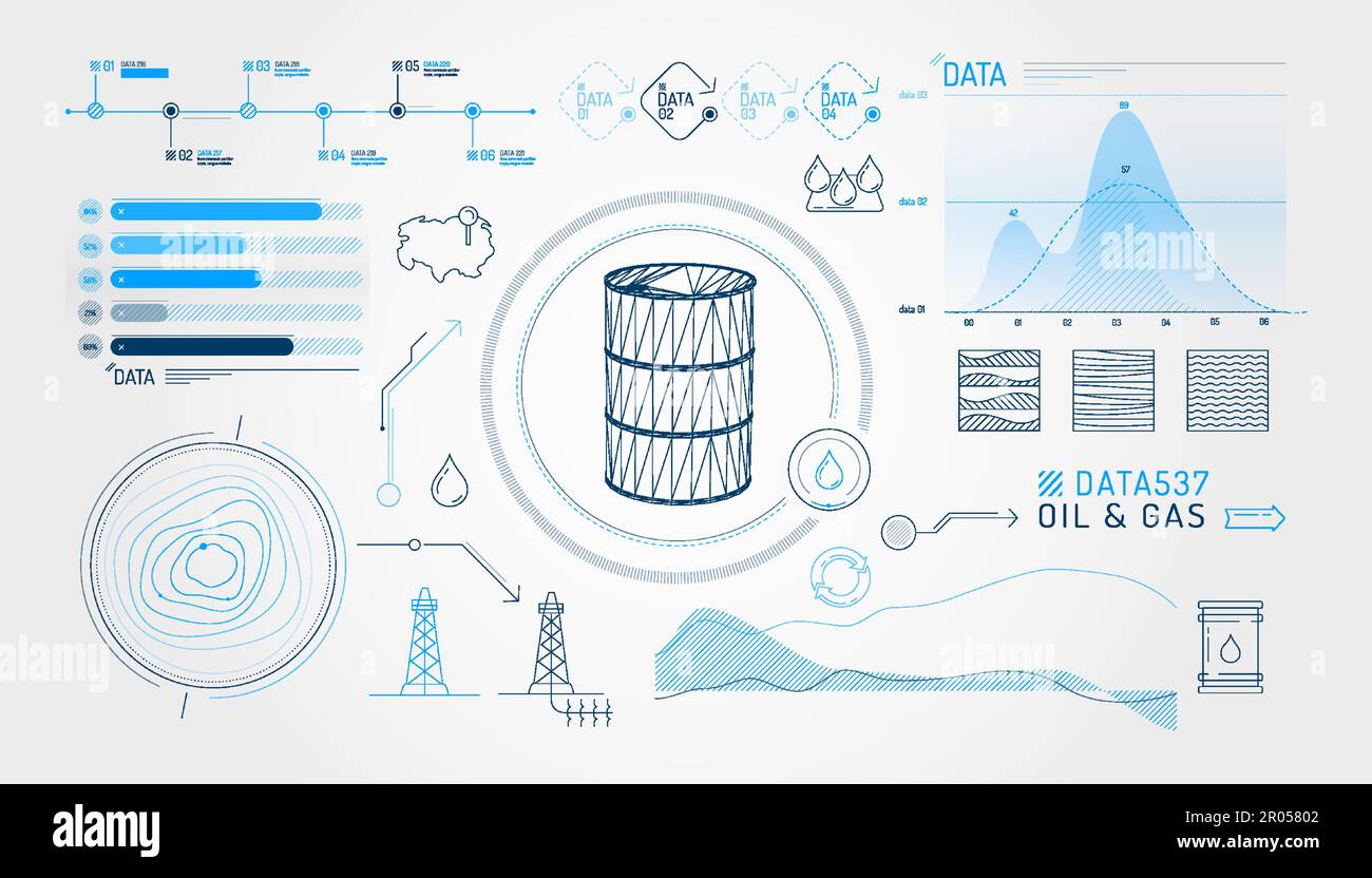 Set of infographic elements about oil exploration and production Stock ...