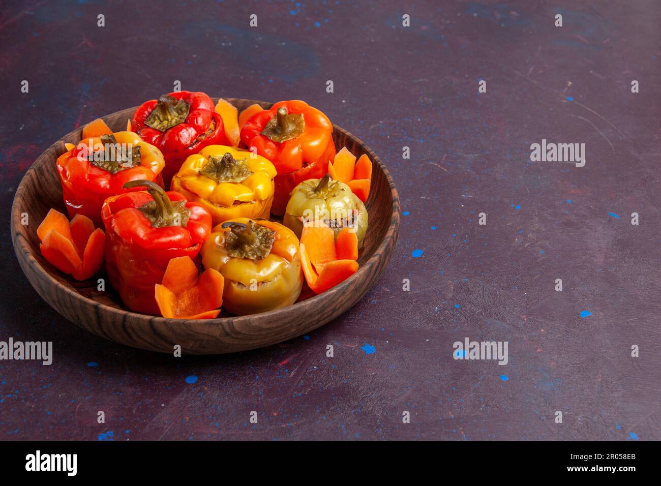 front view cooked bell-peppers with ground meat on grey background meal ...