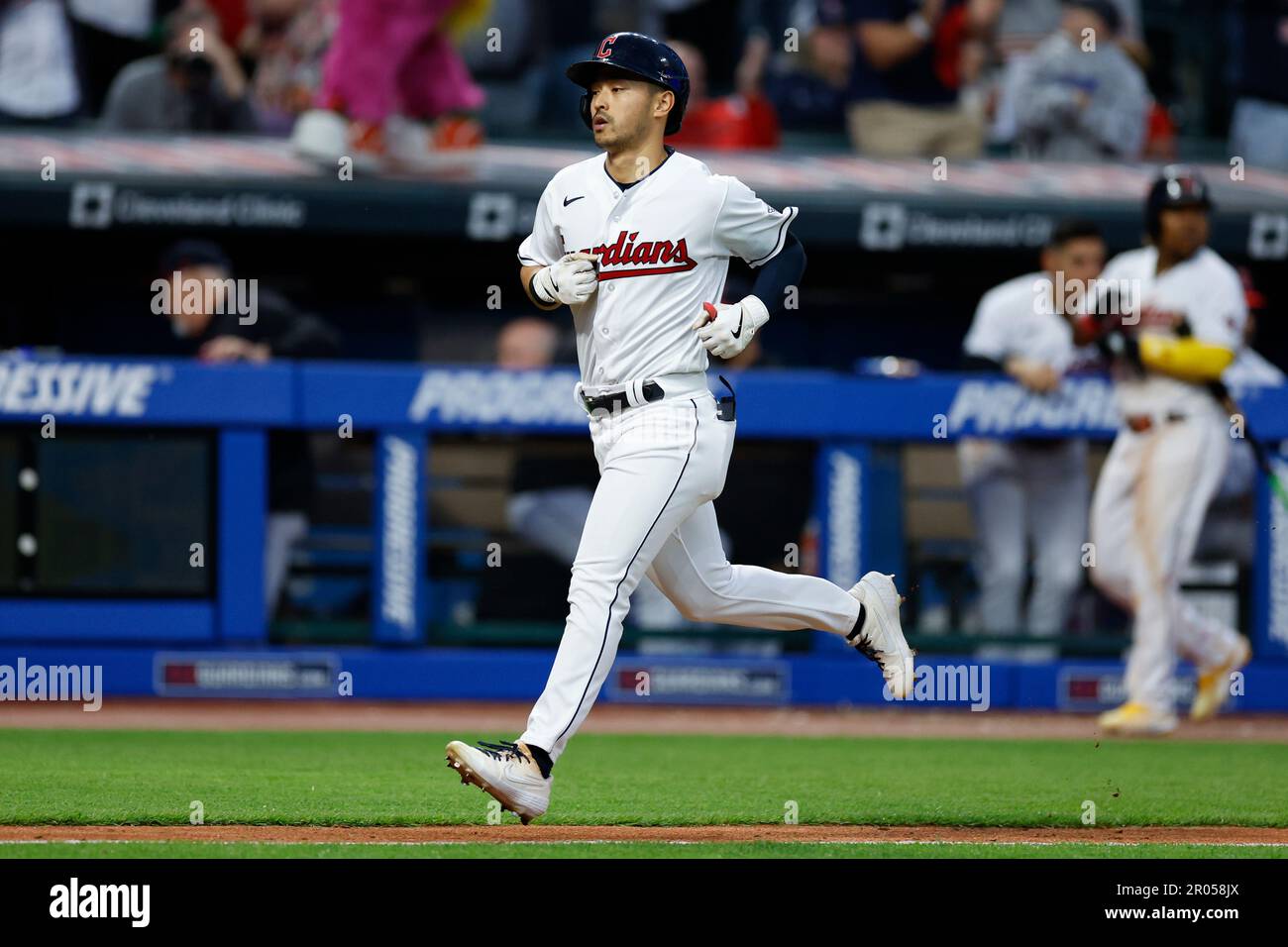 Cleveland Guardians' Steven Kwan rounds the bases after hitting a solo ...