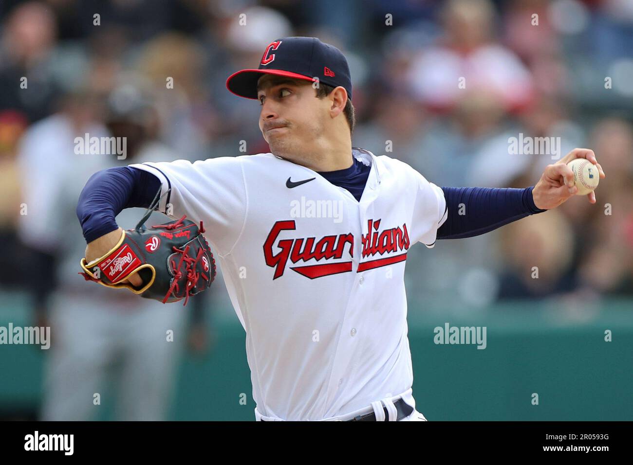 CLEVELAND, OH - MAY 06: Cleveland Guardians starting pitcher Logan ...