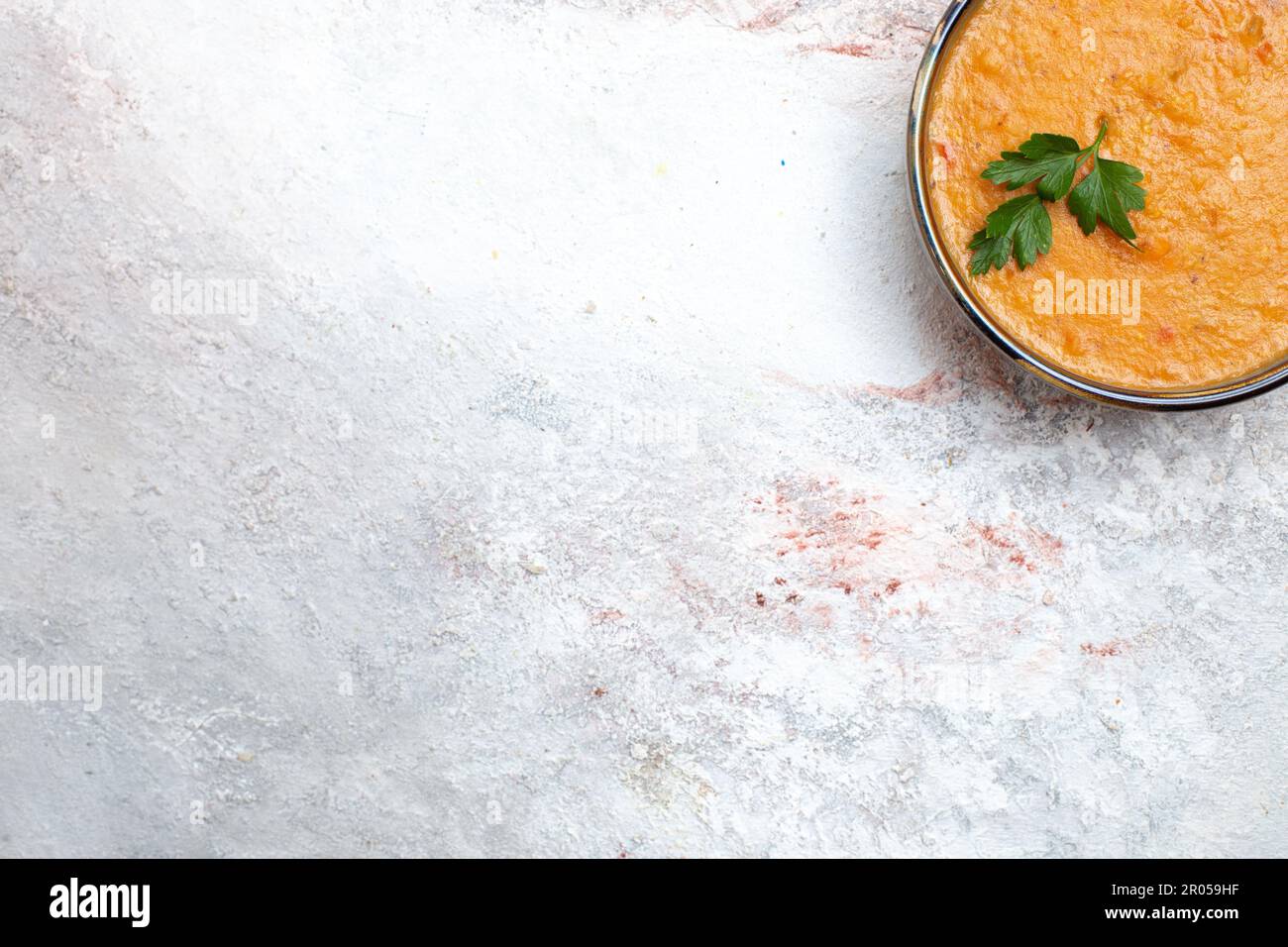 top view bean soup called merci inside plate on white floor soup meal ...