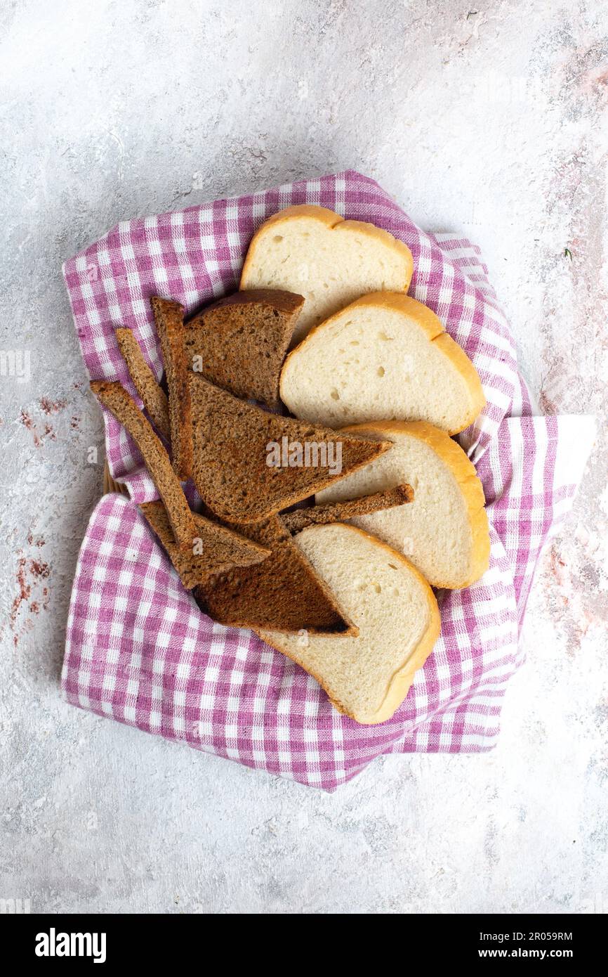 top view bread loafs sliced bread pieces on white desk bread bun meal ...