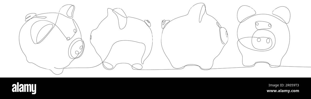 One continuous line of Piggy Banks. Thin Line Illustration vector ...