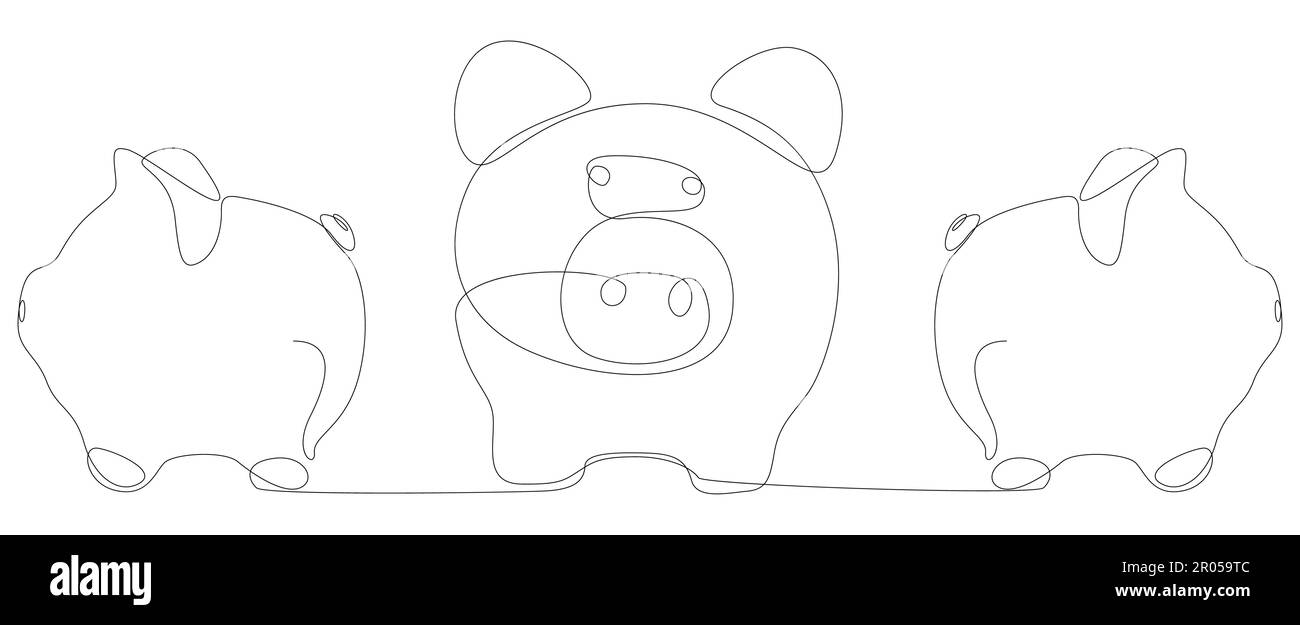 One continuous line of Piggy Banks. Thin Line Illustration vector ...