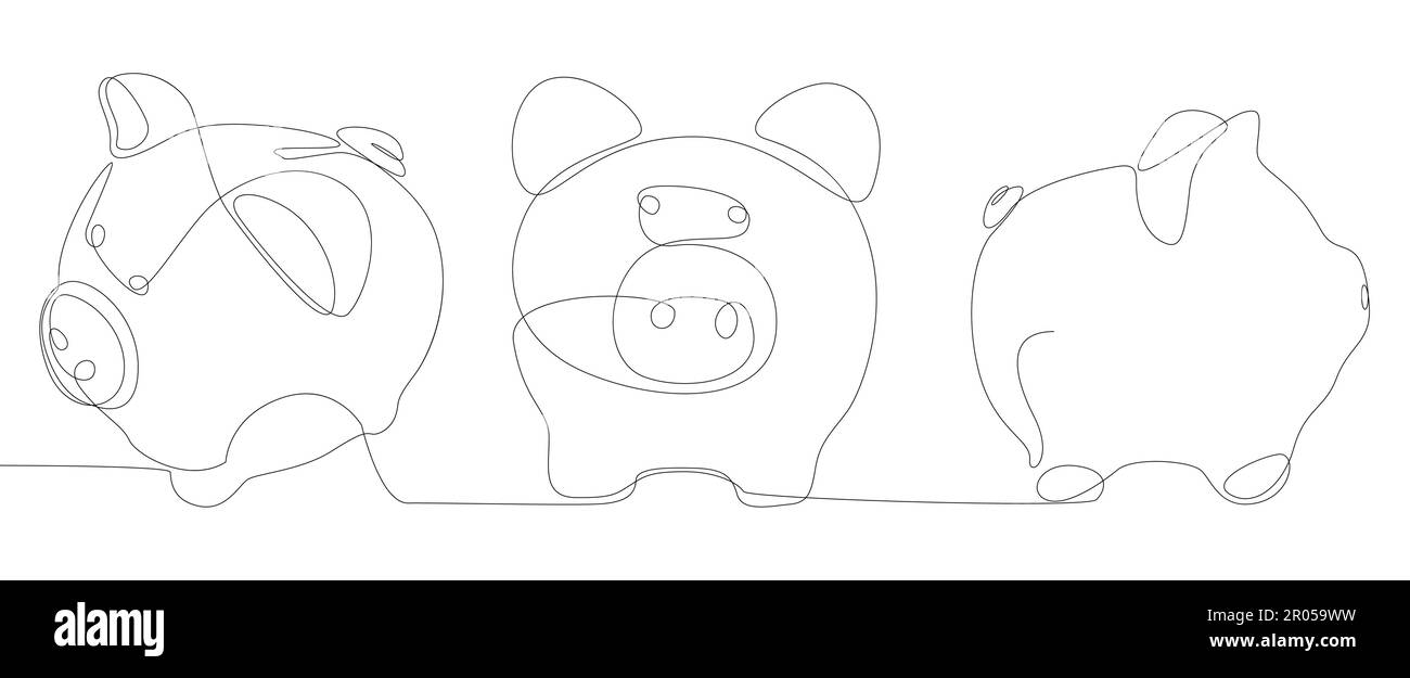 One continuous line of Piggy Banks. Thin Line Illustration vector ...