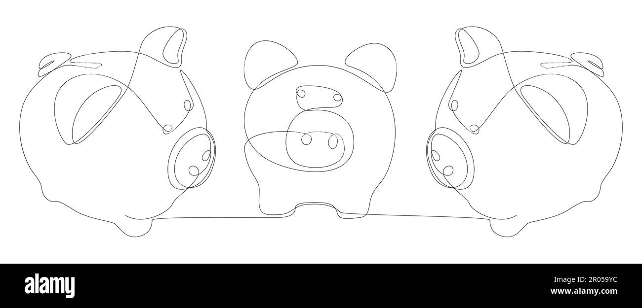 One continuous line of Piggy Banks. Thin Line Illustration vector ...