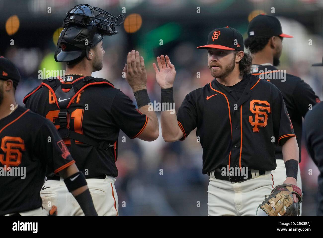 San Francisco Giants Joey Bart, left, celebrates with Brett Wisely ...