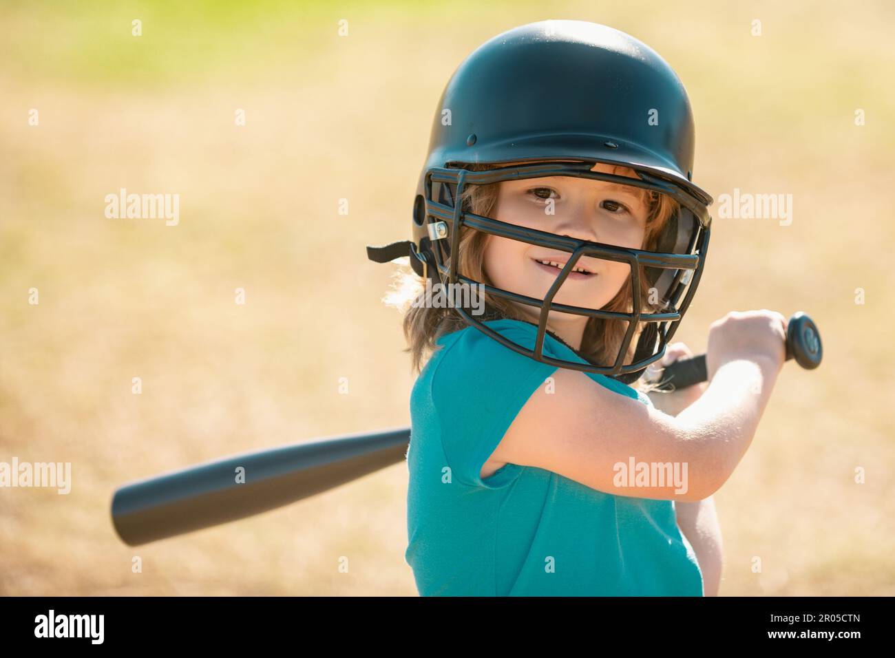 Little boy posing with a baseball bat. Portrait of kid playing baseball ...