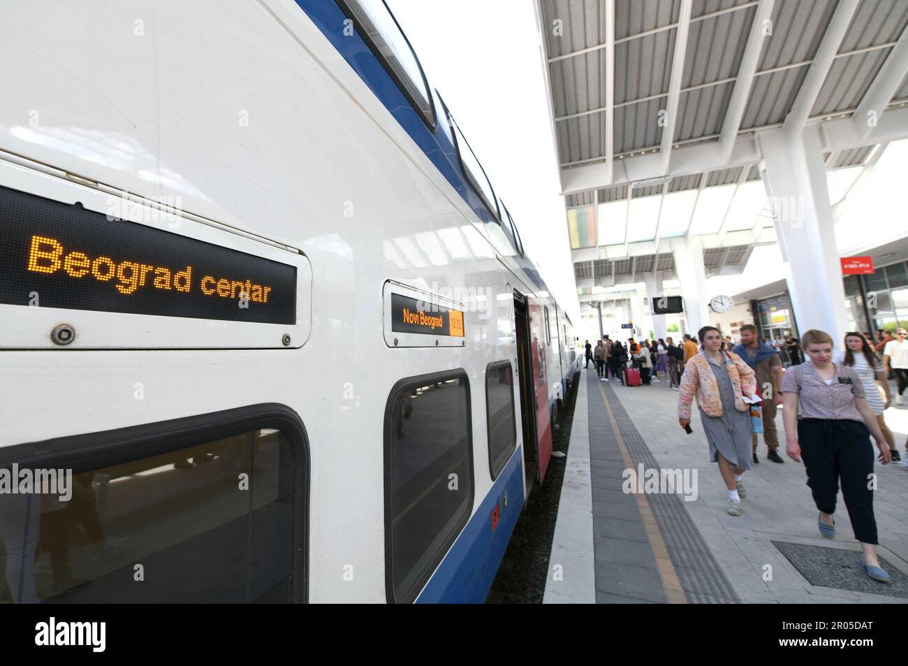 Belgrade. 6th May, 2023. Passengers are to board a train to Belgrade at ...