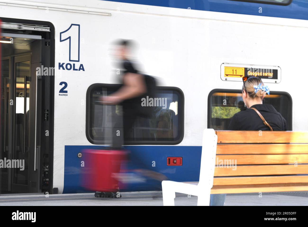 Belgrade. 6th May, 2023. Passengers board a train to Belgrade at Novi ...