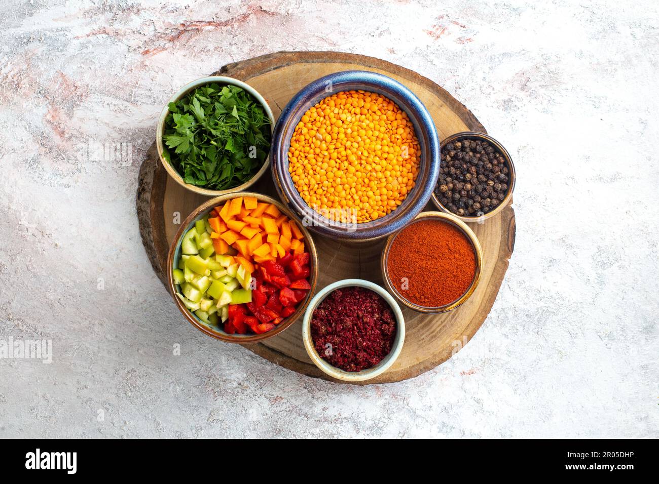 top view raw orange beans with seasonings on white background meal bean ...