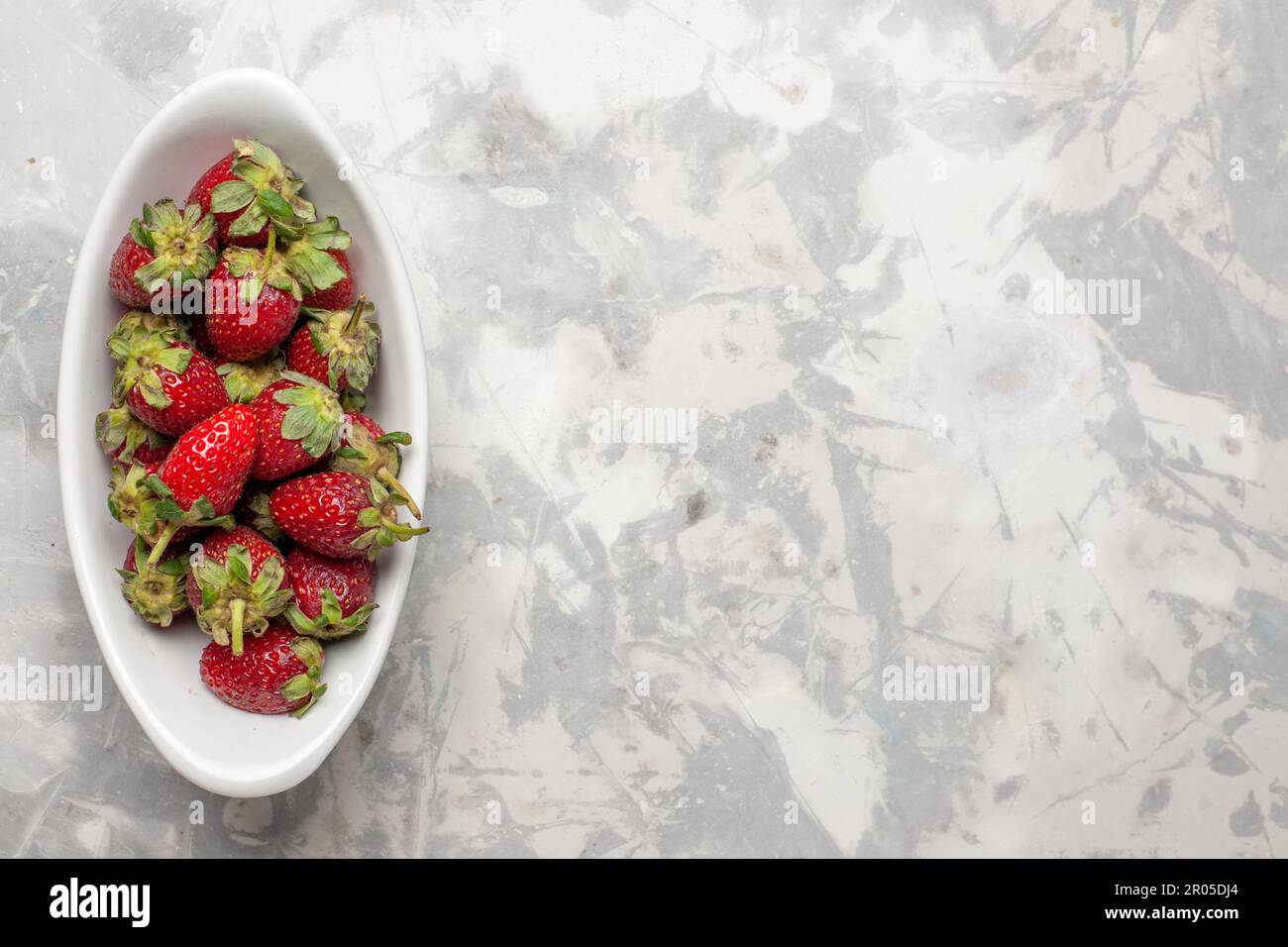 top view red strawberries inside plate on white background berry fruit ...