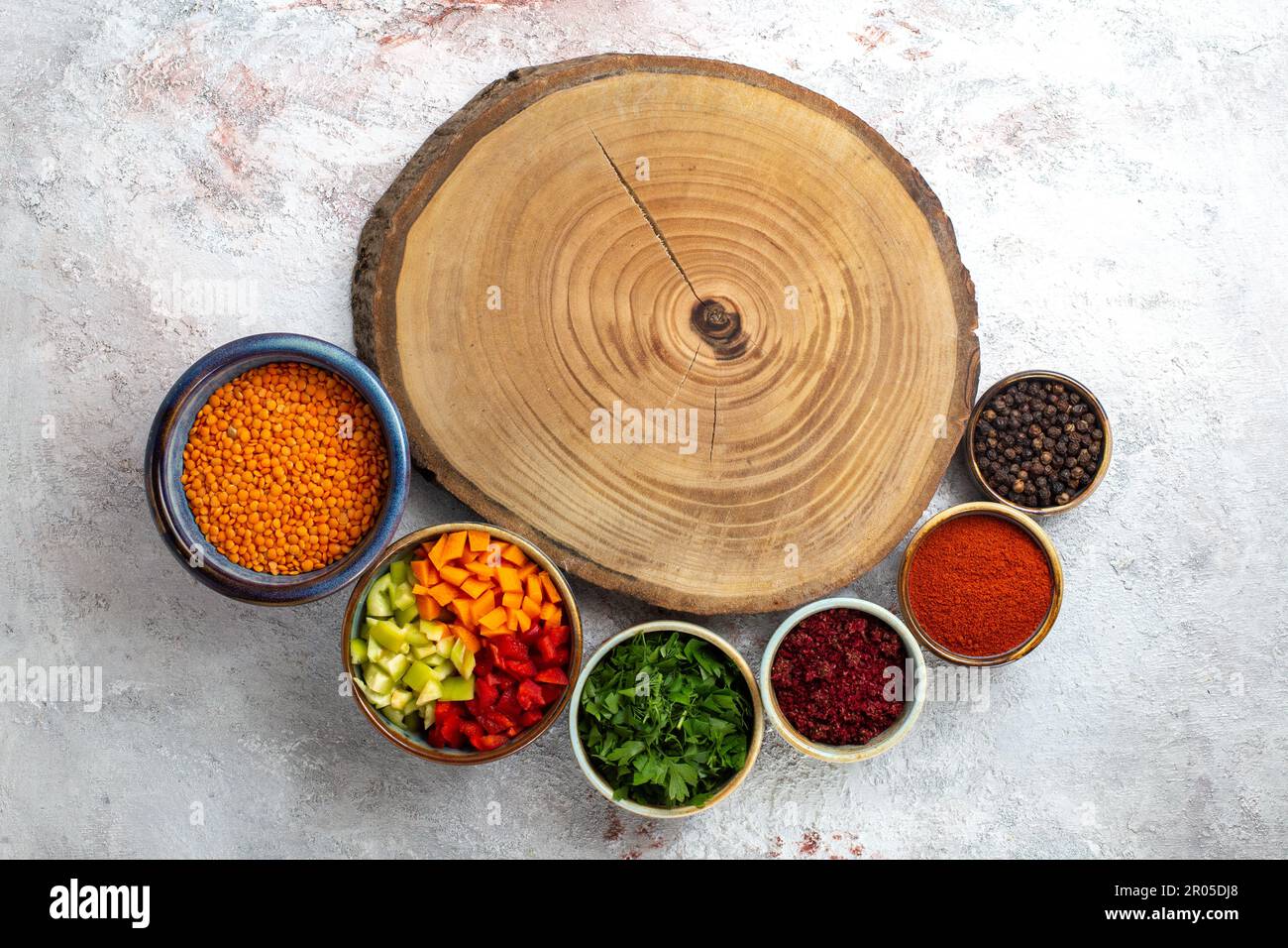 top view raw orange beans with seasonings on white background meal bean ...