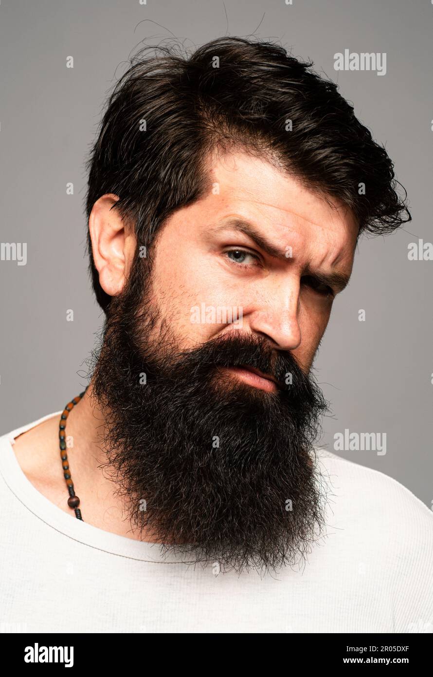 Emotions. Face expression. Serious handsome man. Portrait of confident ...