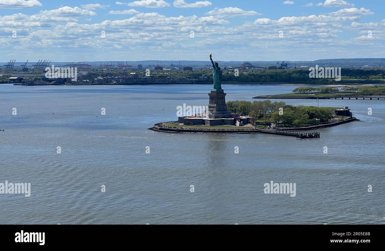 Aerial view of the Statue of Liberty in New York City on May 6, 2023 ...