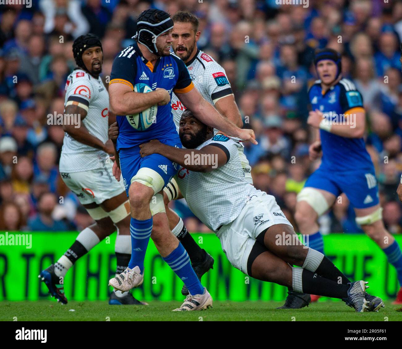 Dublin, Ireland. 06th May, 2023. Caelan Doris of Leinster runs with the ...