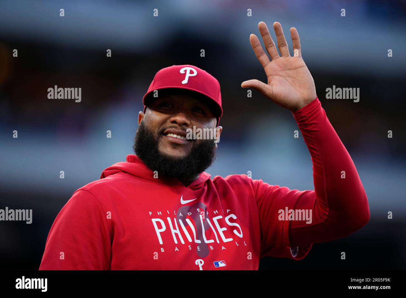 Philadelphia Phillies' Jose Alvarado reacts before a baseball game ...
