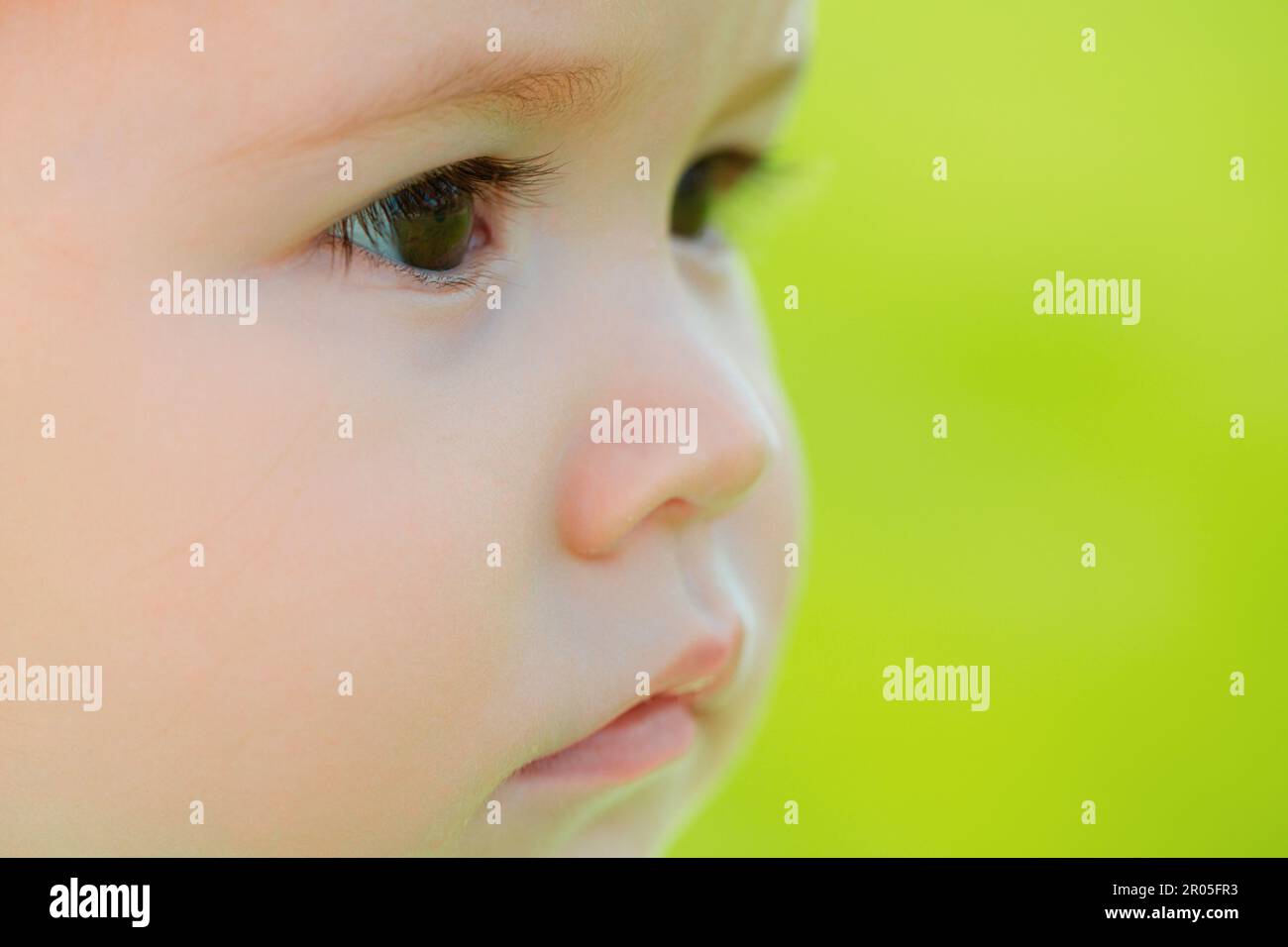 Portrait of little baby. Concept of kids macro cropped face close-up ...