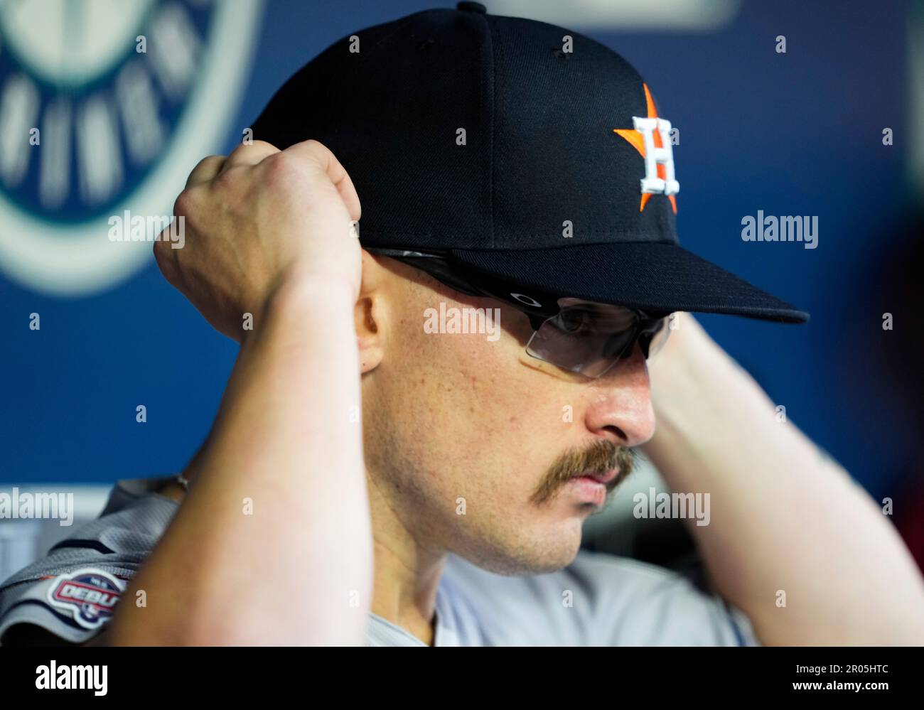 Houston Astros starting pitcher J.P. France adjusts his glasses during ...