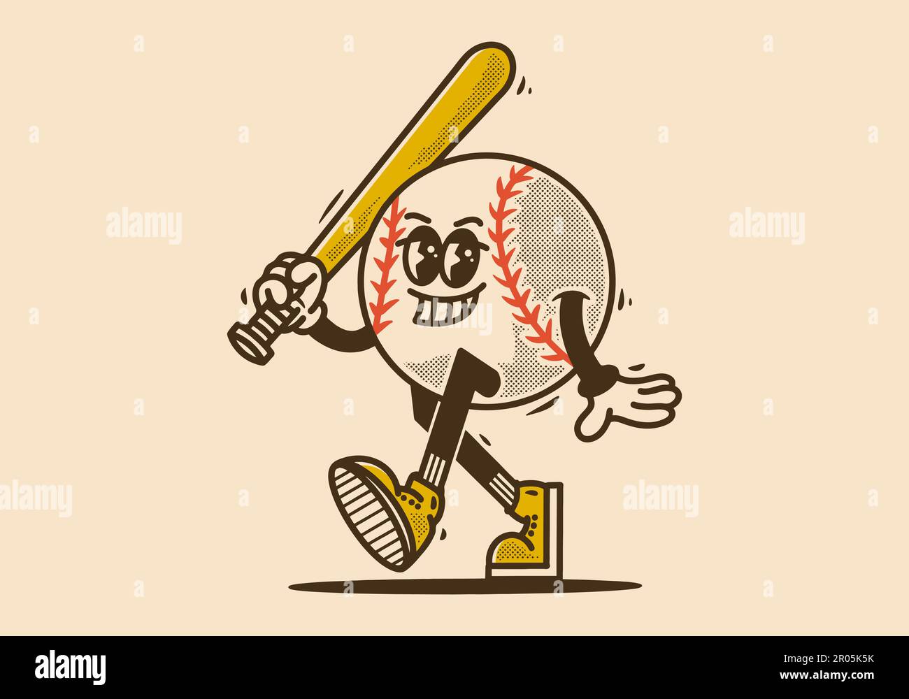 Mascot character design of baseball ball holding a stick in vintage ...