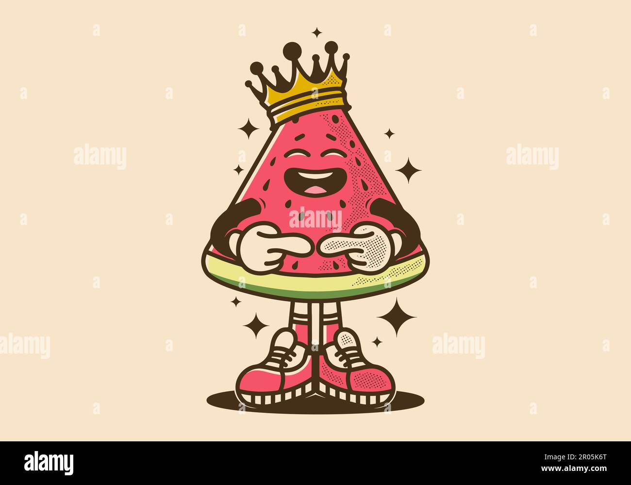 Watermelon character wearing crown design with shy expression in ...