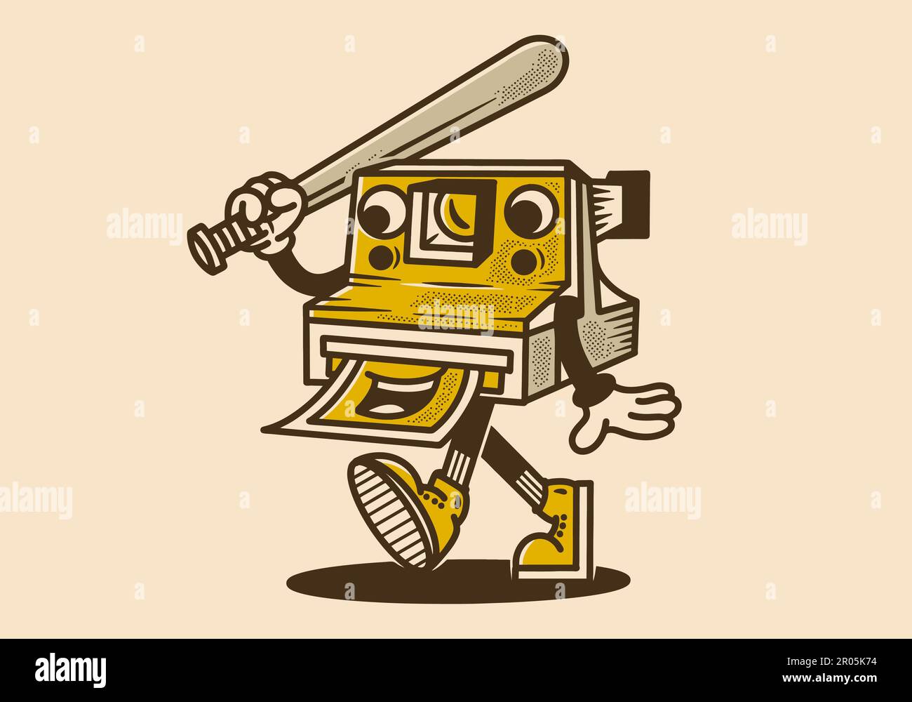 Mascot character design of polaroid camera holding a baseball stick in ...