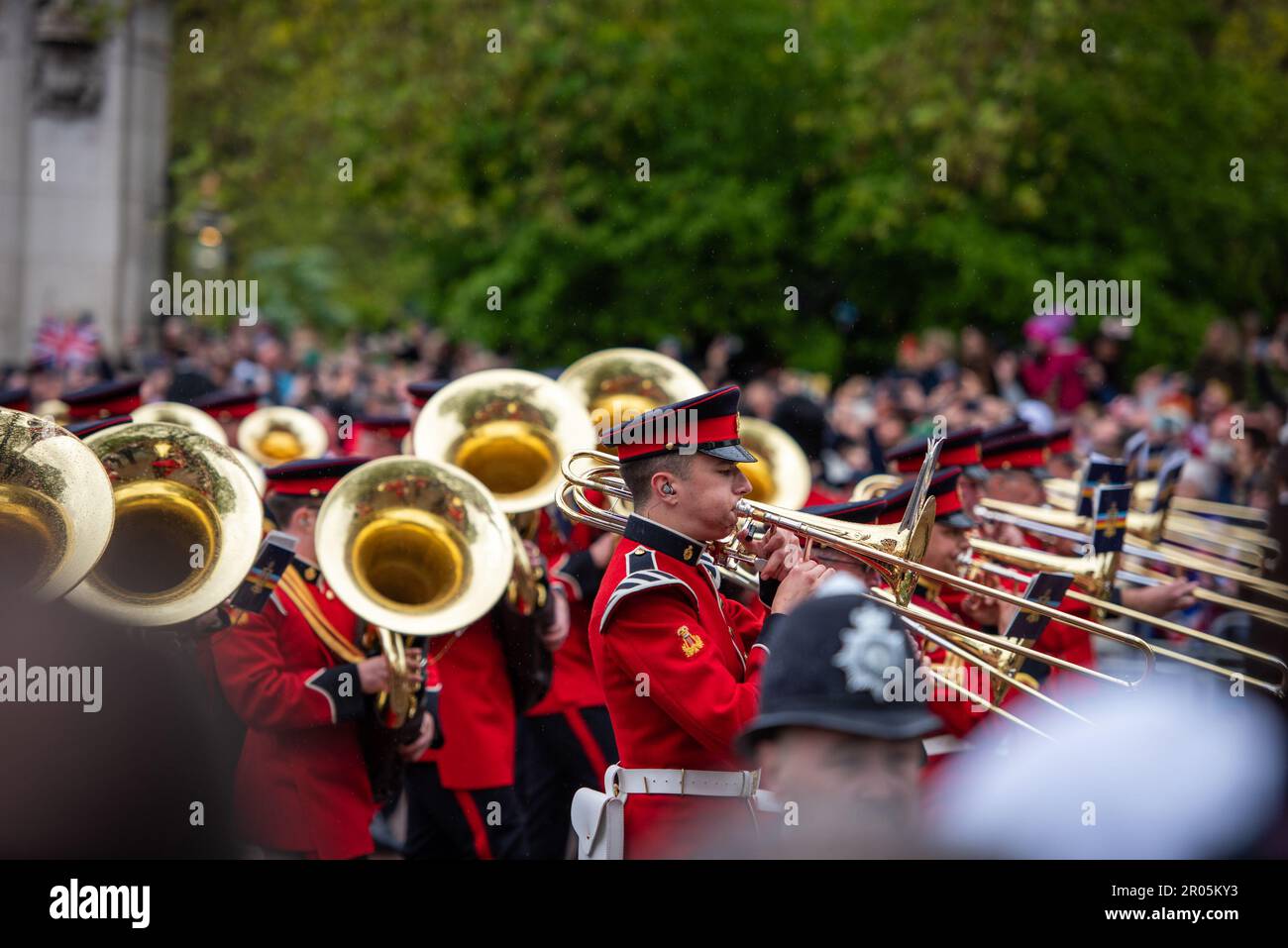 London, UK. 06th May, 2023. The military procession marches towards ...
