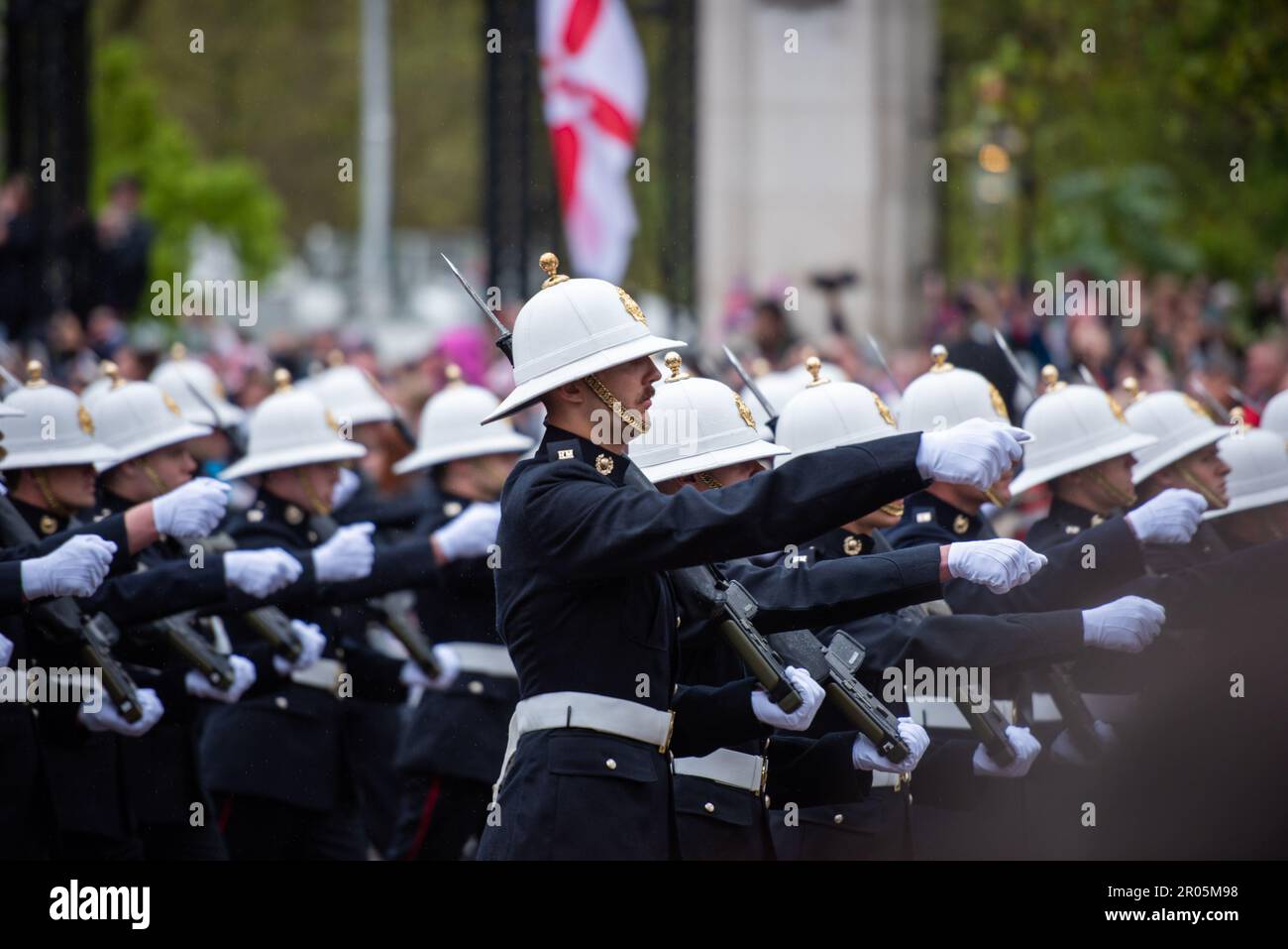London, UK. 06th May, 2023. The military procession marches towards ...