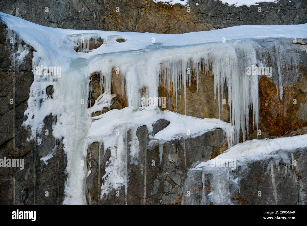 Natural frozen waterfalls seen in winter season near Whitehorse in ...