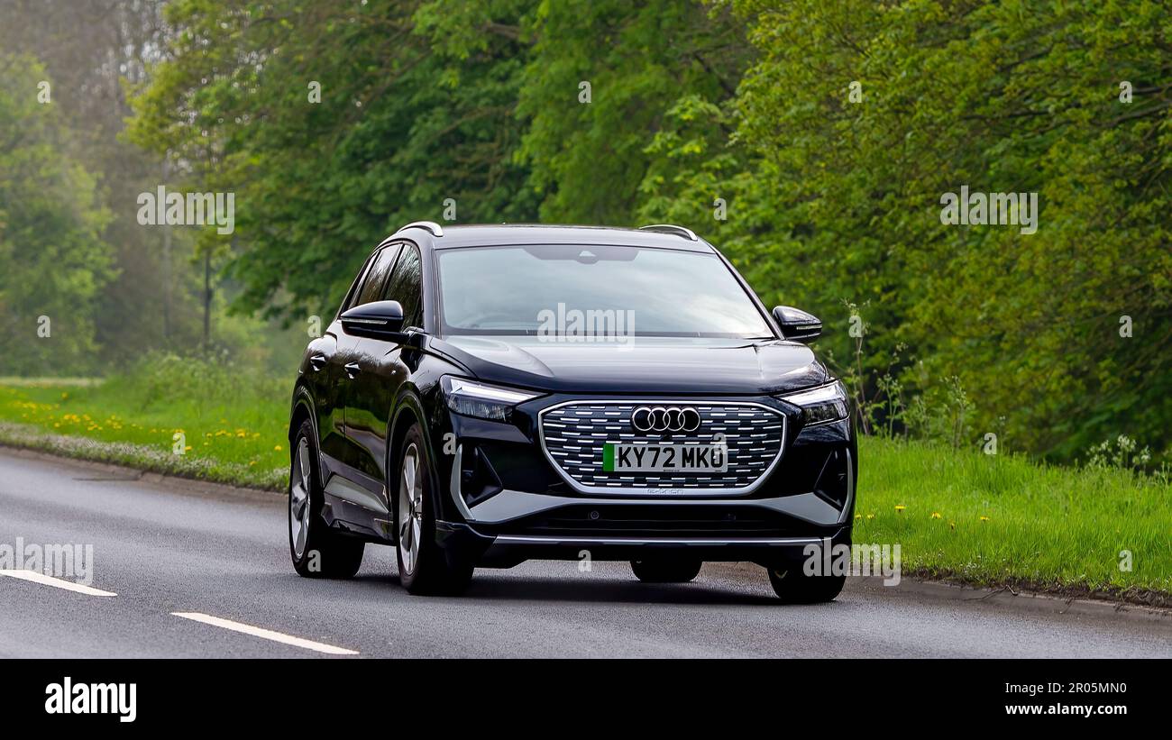 Stony Stratford,Bucks,UK - April 30th 2023. 2022 black AUDI Q4 E-TRON S ...