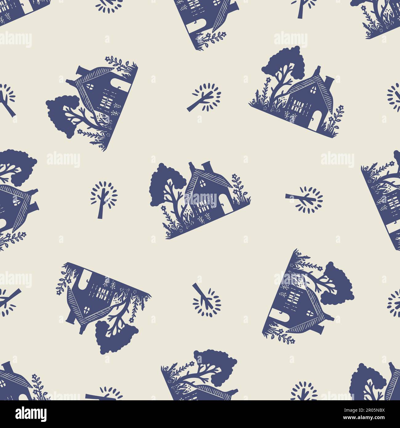 Masculine block print house vector pattern. Seamless sketchy city ...