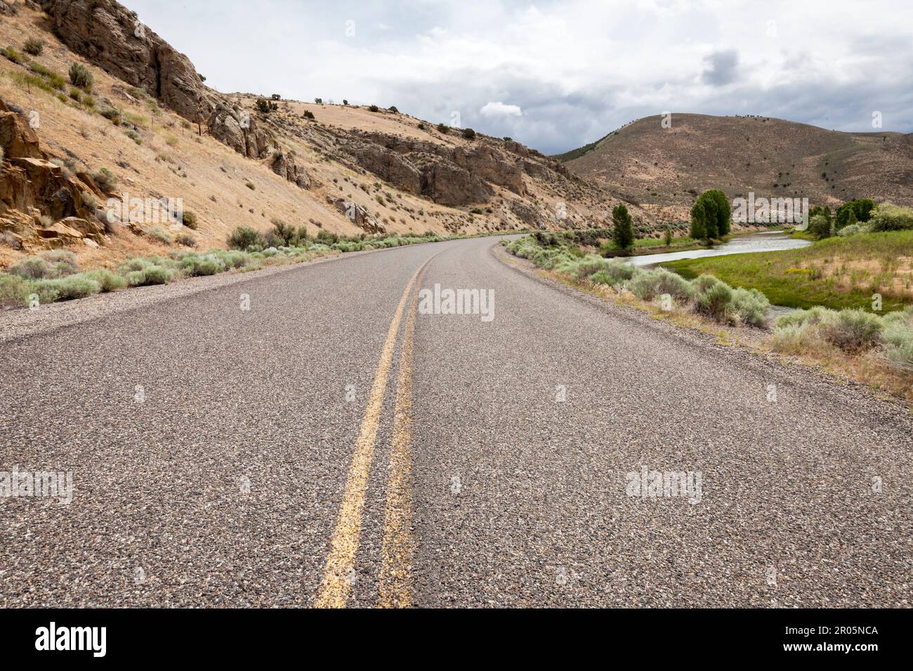 Abandoned US 40 Roadbed runs beside the Humboldt River through Carlin ...