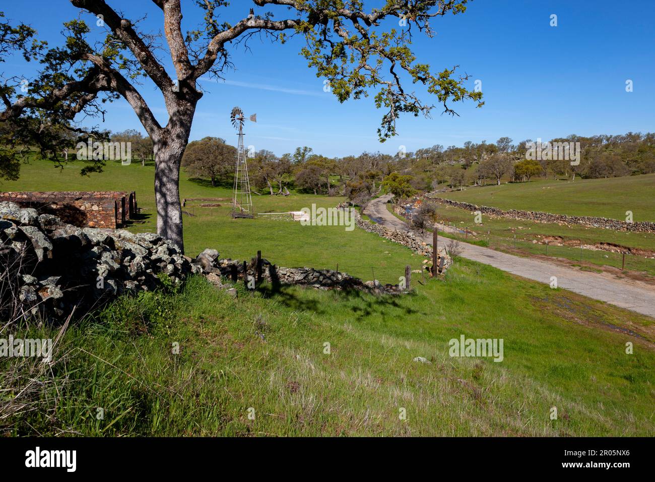 A bypassed section of California Highway 4 roadbed passes the ghost ...