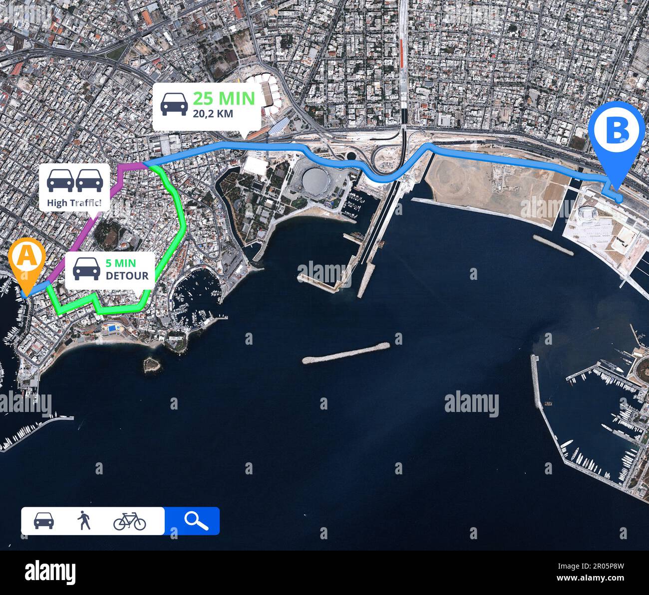 Satellite map, direction and location with travel information and ...
