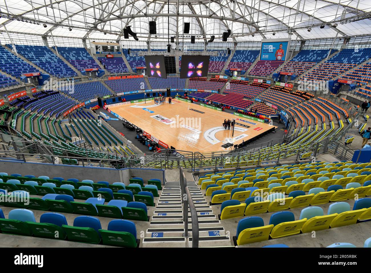 Stadium seats are covered in the colours the Pride flag during the ...