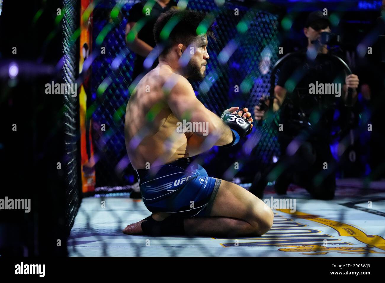 Henry Cejudo reacts as he is announced for a bantamweight title bout ...