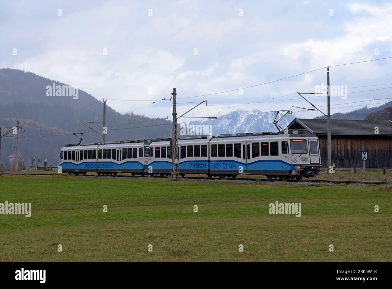 A rack or cog railway train on the Bayerische Zugspitzbahn Mountain ...