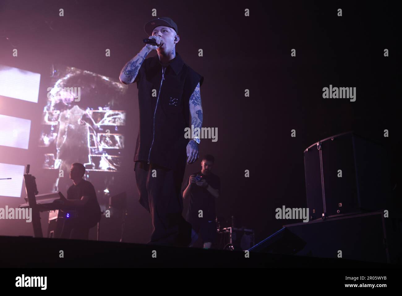 Italian singer rapper Lazza performing on stage at UnipolArena Stock ...
