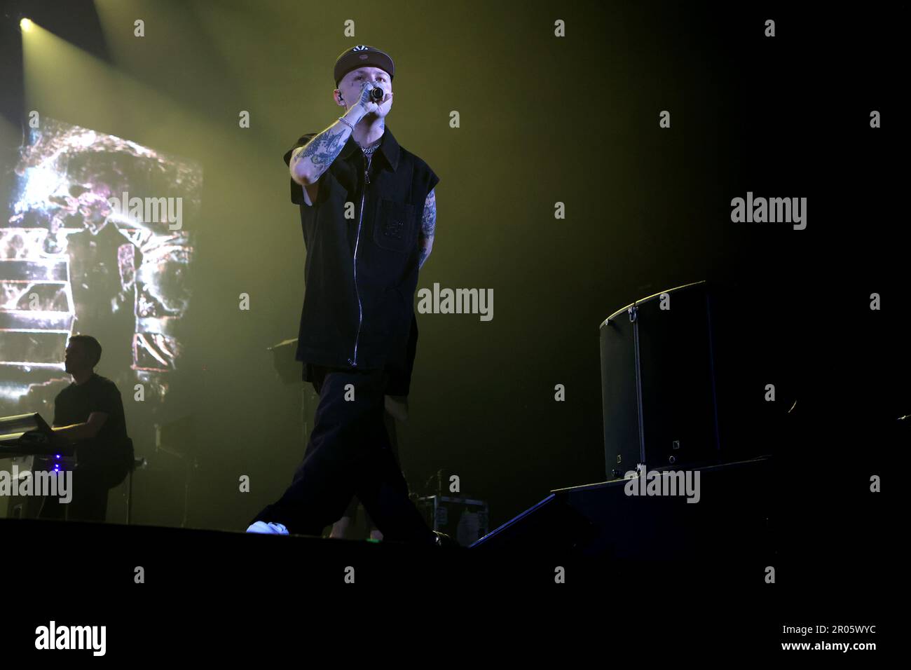 Italian singer rapper Lazza performing on stage at UnipolArena Stock ...