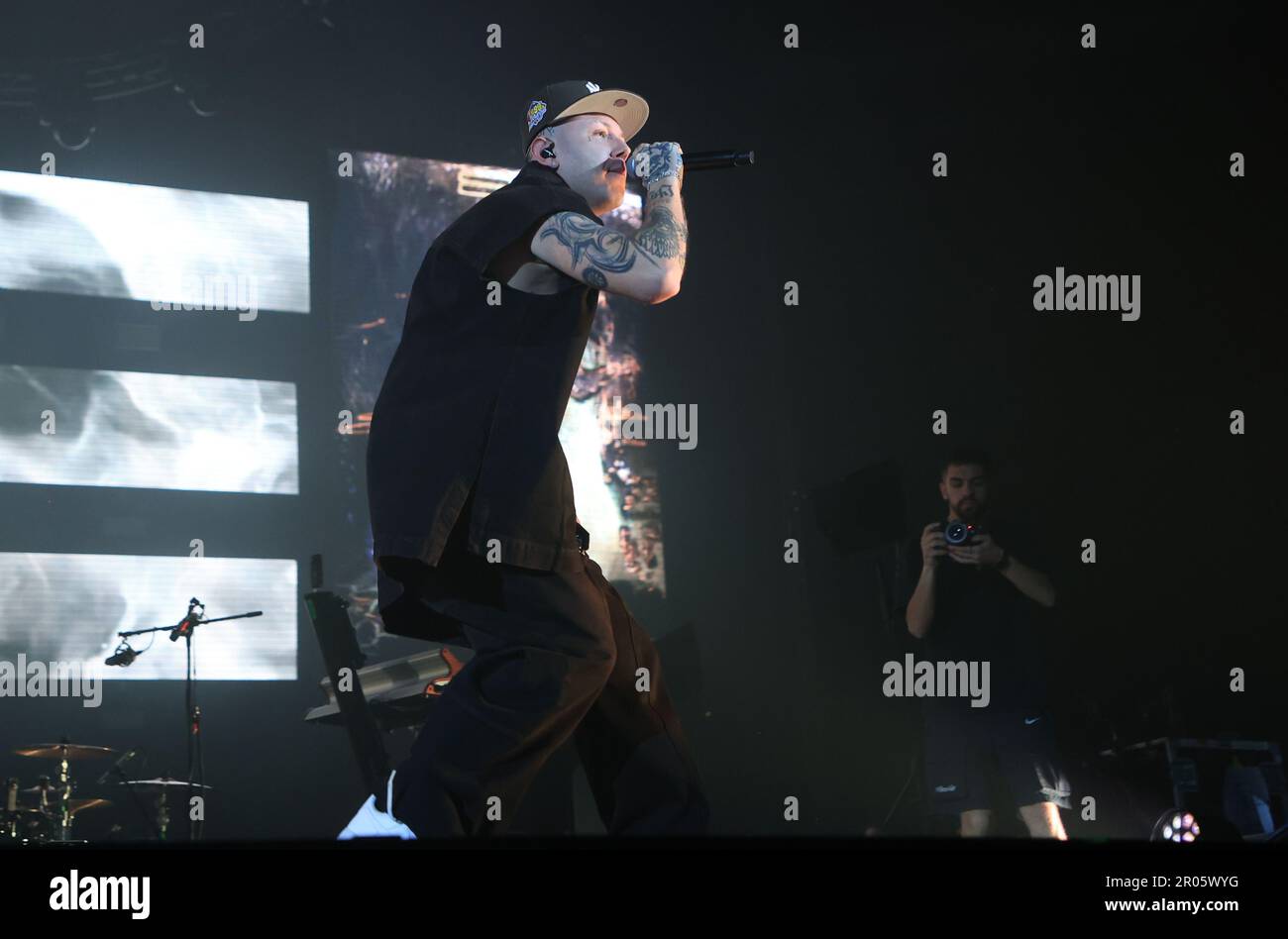 Italian singer rapper Lazza performing on stage at UnipolArena Stock ...