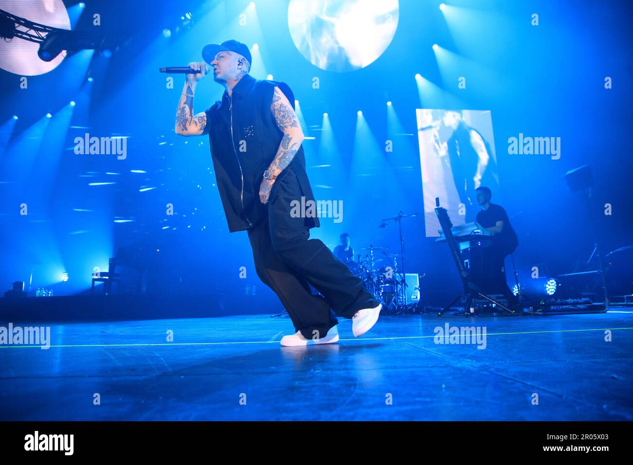 Italian singer rapper Lazza performing on stage at UnipolArena Stock ...
