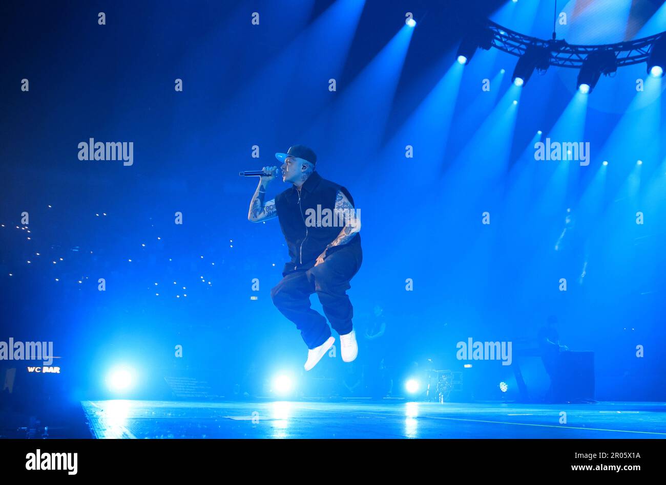 Italian singer rapper Lazza performing on stage at UnipolArena Stock ...