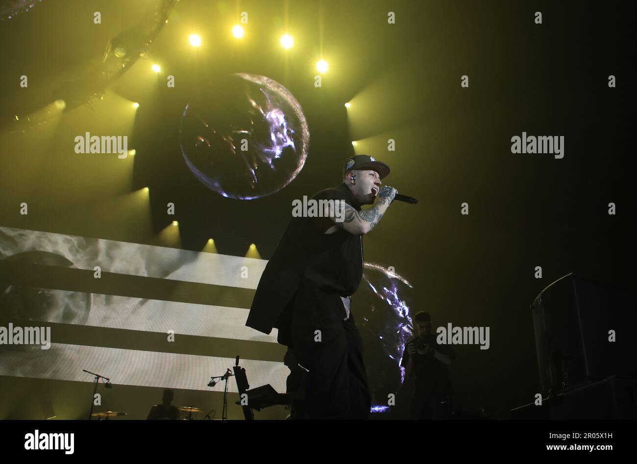 Italian singer rapper Lazza performing on stage at UnipolArena Stock ...